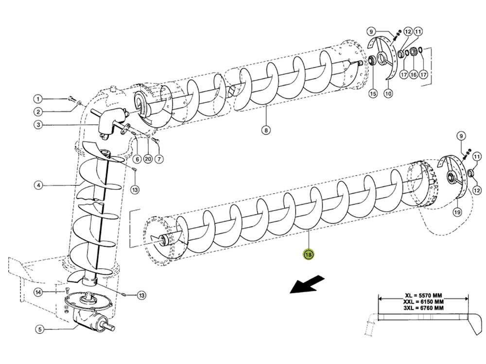 3533150 XXL Grain tank unloading auger fits Claas Lexion
